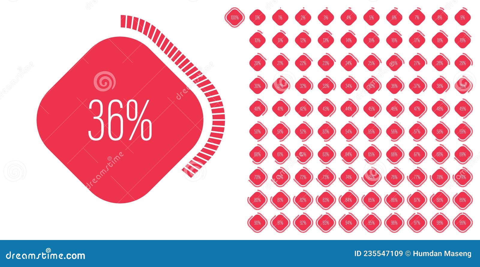 Set of Rectangle Percentage Diagrams Meters Progress Bar Stock Vector ...