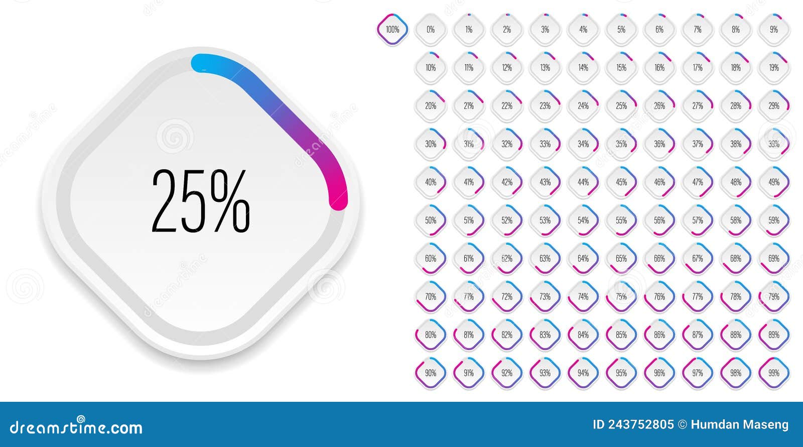 Set of Rectangle Percentage Diagrams Meters Progress Bar Stock Vector ...