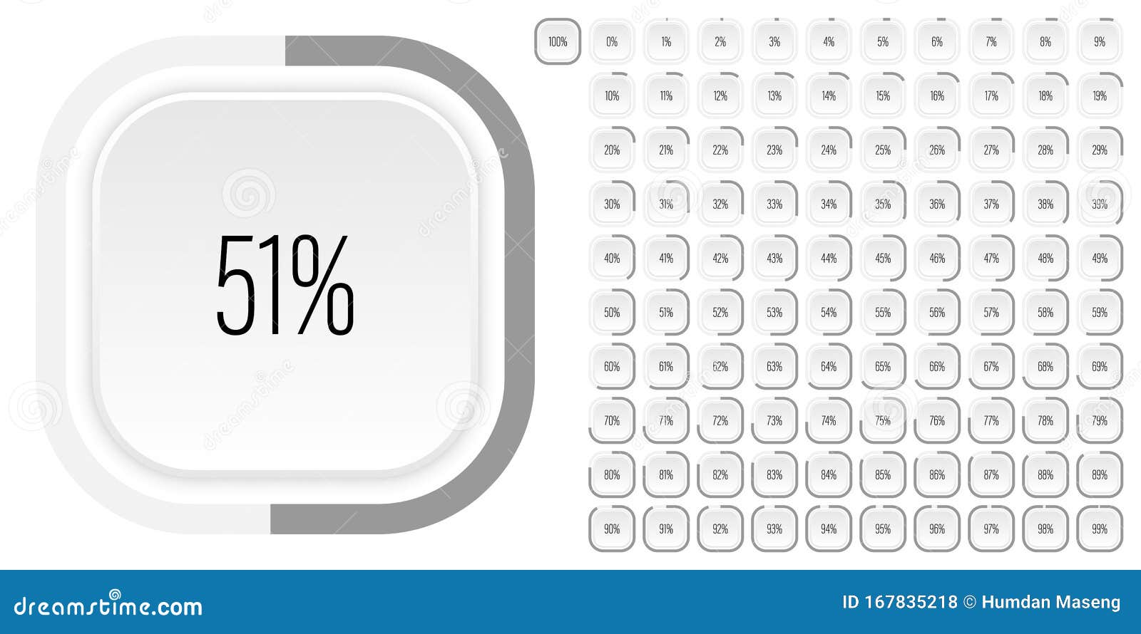 Set of Rectangle Percentage Diagrams from 0 To 100 Stock Vector ...