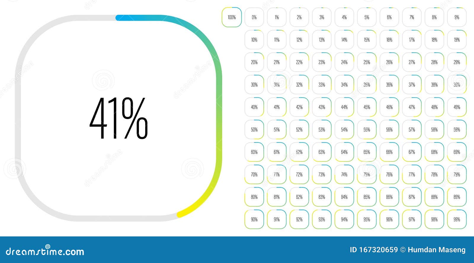 Set of Rectangle Percentage Diagrams from 0 To 100 Stock Vector ...