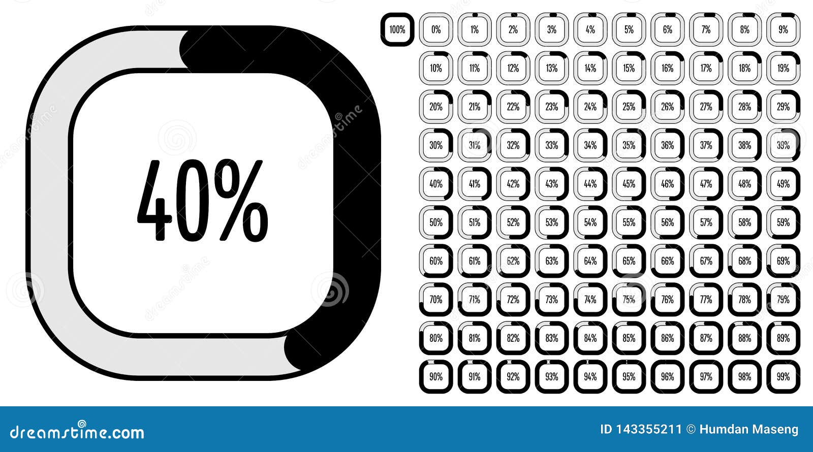 Set of Rectangle Percentage Diagrams from 0 To 100 Stock Vector ...