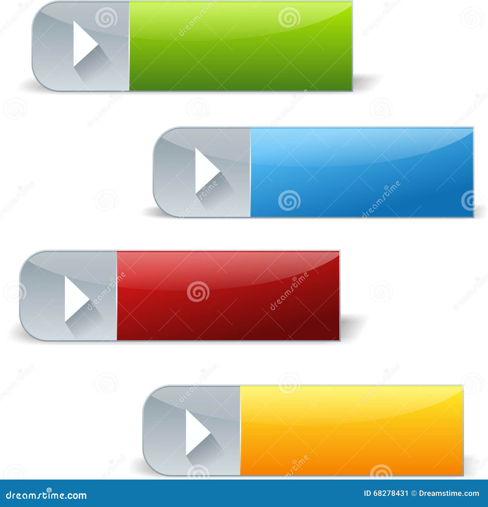 Set of Rectangle Play Shiny Buttons Stock Illustration - Illustration ...
