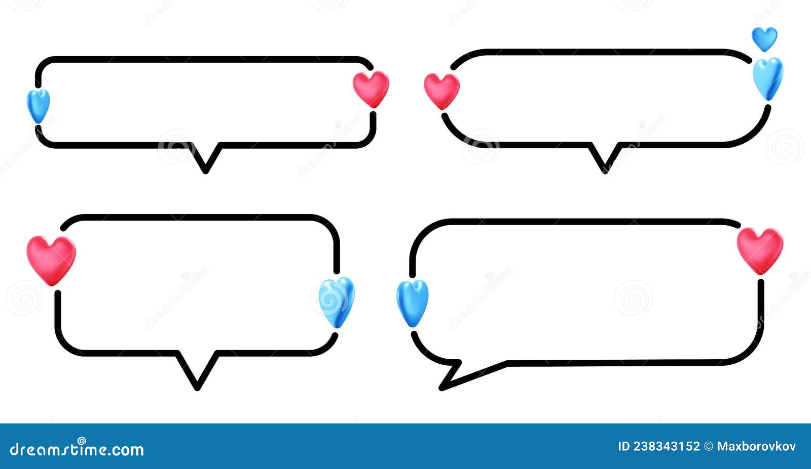 Set of Rectangle Speech Bubbles of Different Shapes with 3d Pink and ...