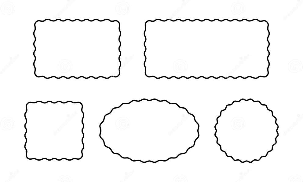 Set of Rectangle, Square, Oval and Circle Frames with Wavy Edges ...
