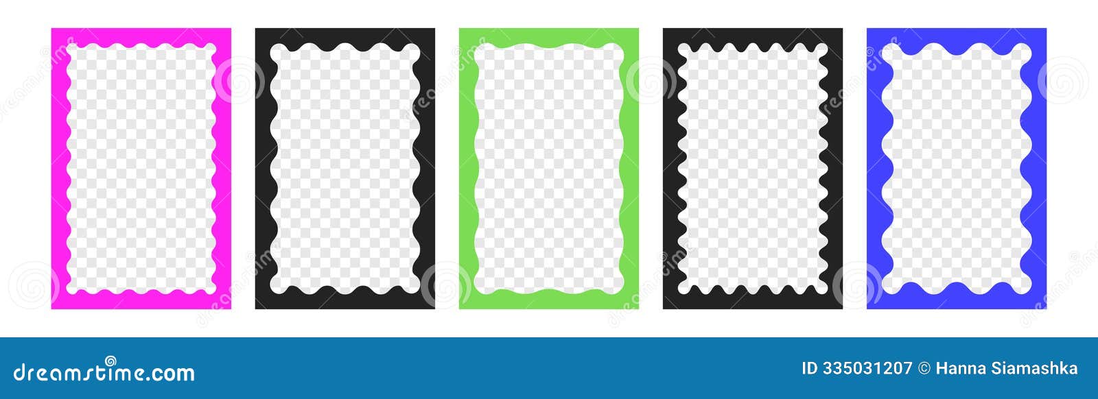 Set of Rectangle Squiggle Photo Frames, Wiggly Borders with Wavy Edges ...