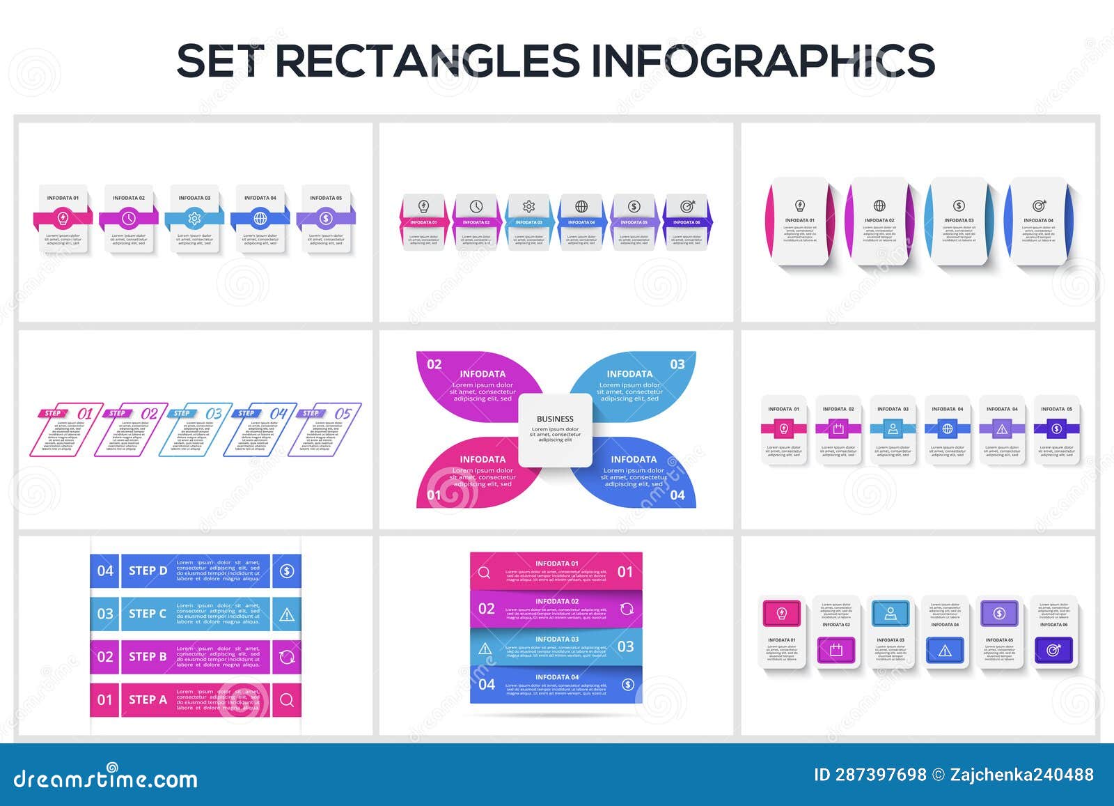 Set Rectangles Concept for Infographics with 4, 5, 6 Steps, Options ...