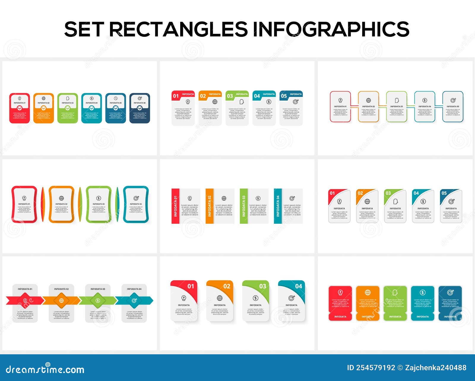 Set Rectangles Infographics with 4, 5, 6 Steps, Options, Parts or ...