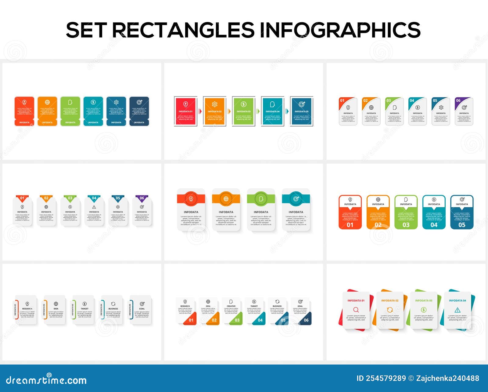 Set Rectangles Infographics with 4, 5, 6 Steps, Options, Parts or ...