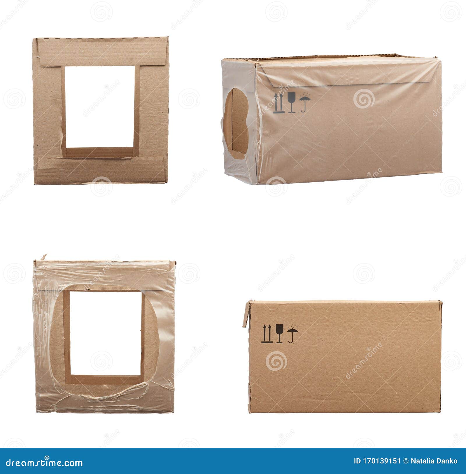 Set of Rectangular Boxes Made of Brown Cardboard Isolated on a White ...