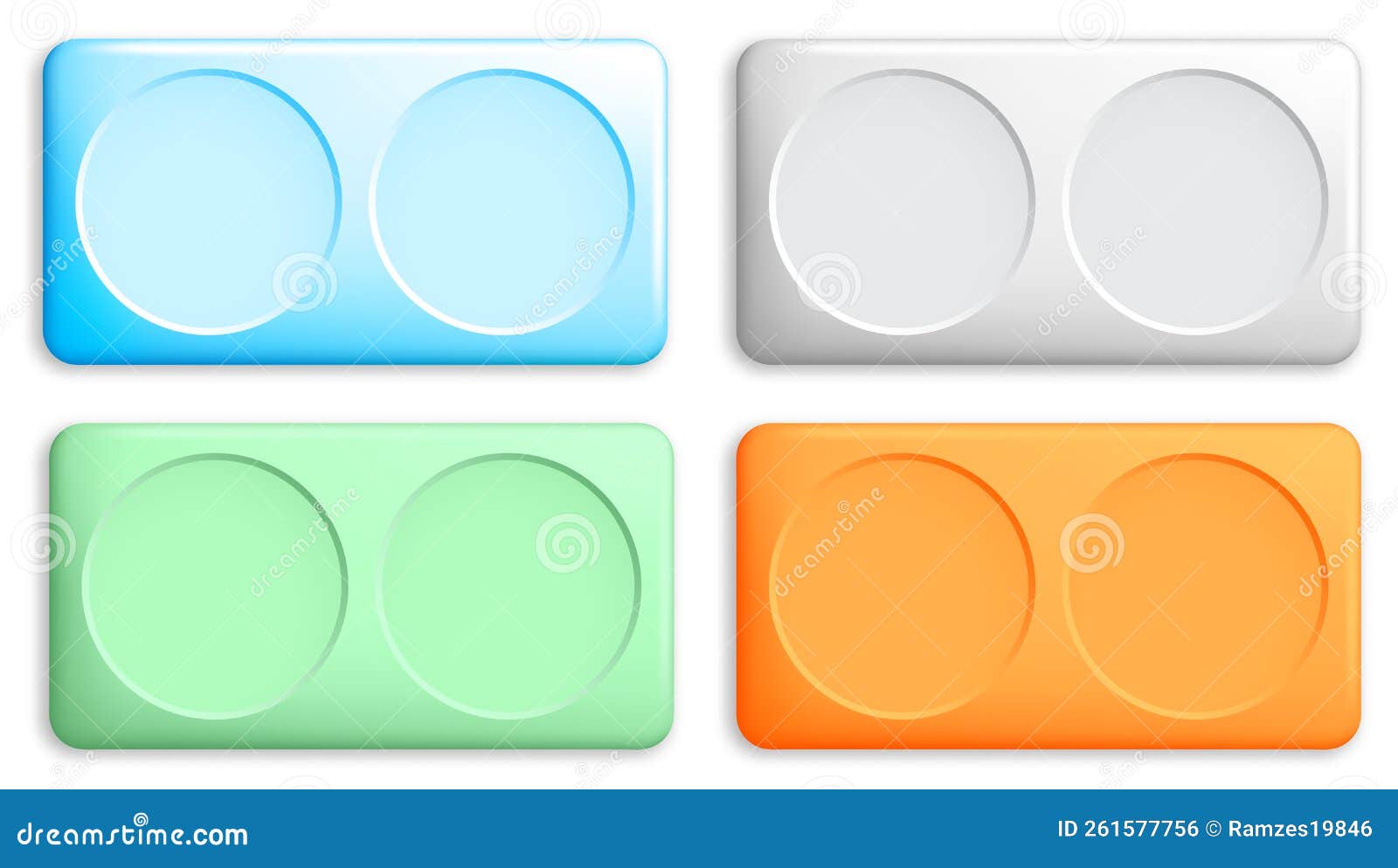Set of Rectangular Buttons with Rounded Corners, Divided into Round ...