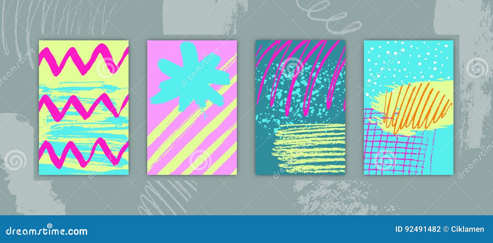 Set of Rectangular Cards with Hand Drawn Colorful Paints Stock Vector ...