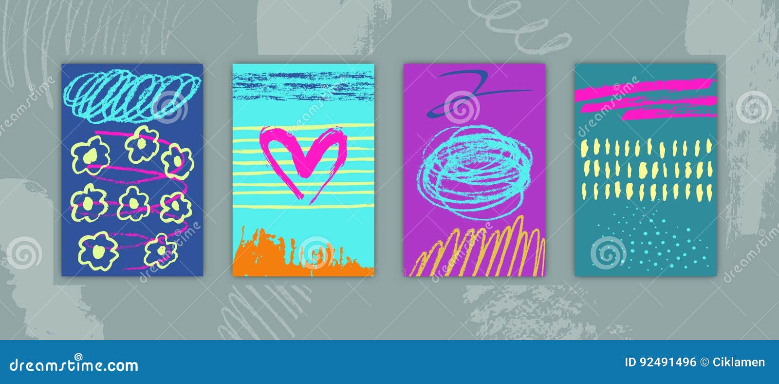 Set of Rectangular Cards with Hand Drawn Colorful Paints Stock Vector ...