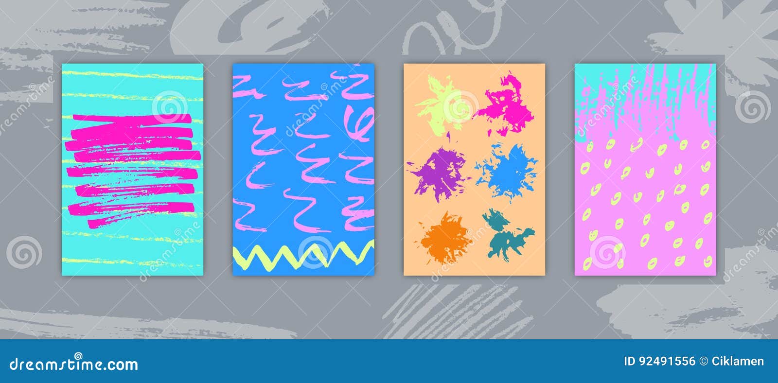 Set of Rectangular Cards with Hand Drawn Colorful Paints Stock ...