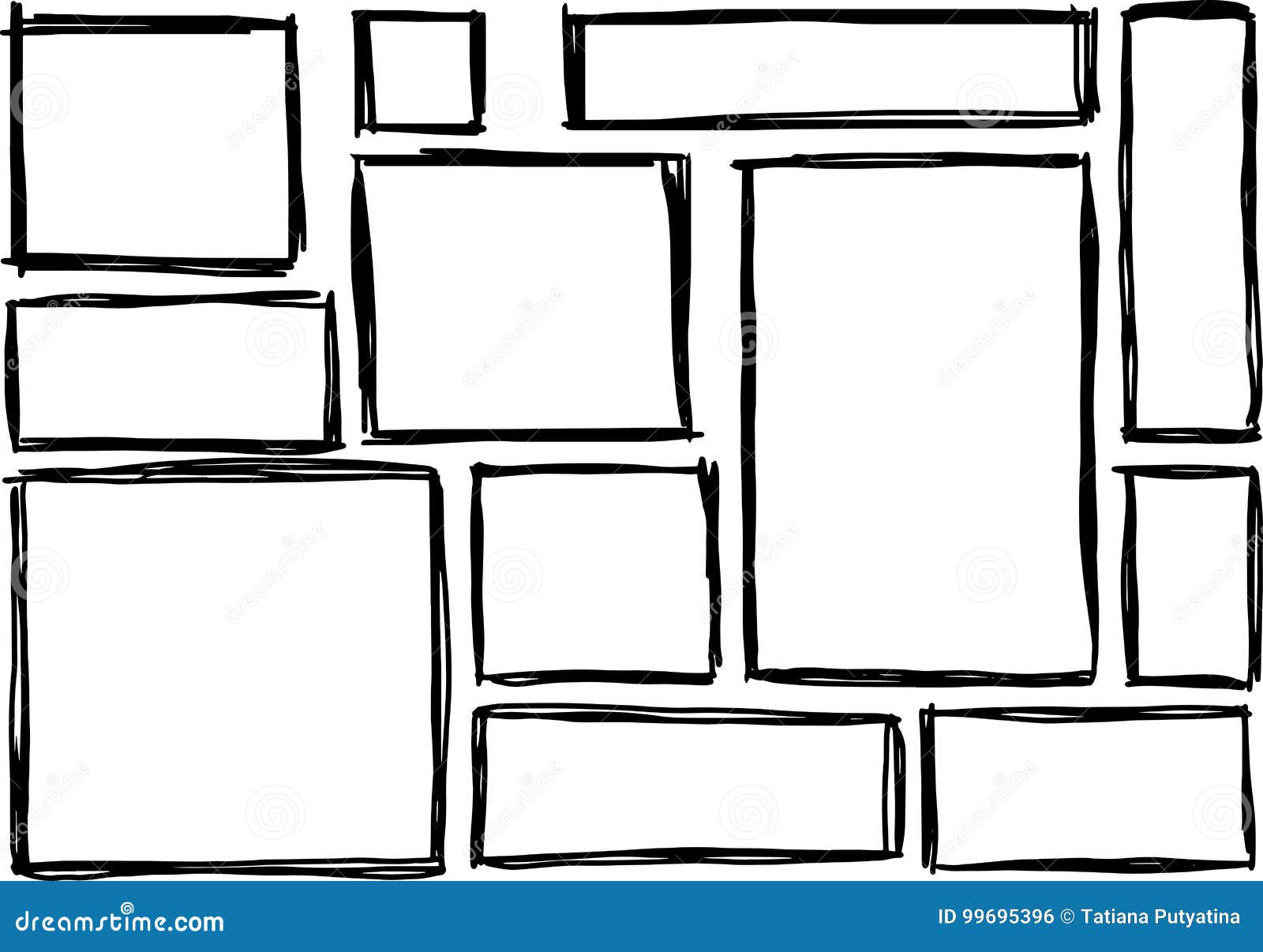 Set of Rectangular Frames Doodles Stock Illustration - Illustration of ...