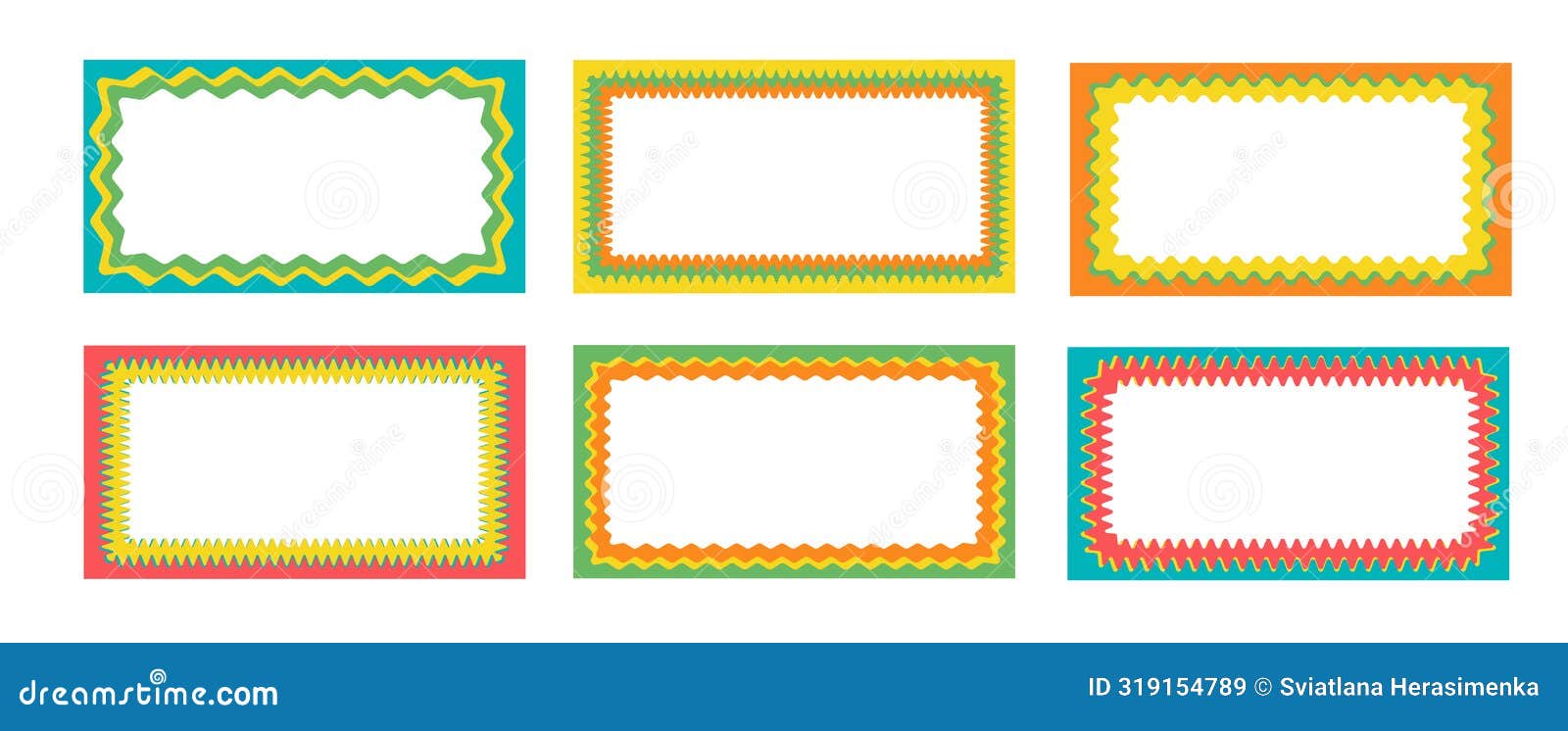 Set of Rectangular Frames with Wavy Zigzag Edges. Fashionable Curved ...