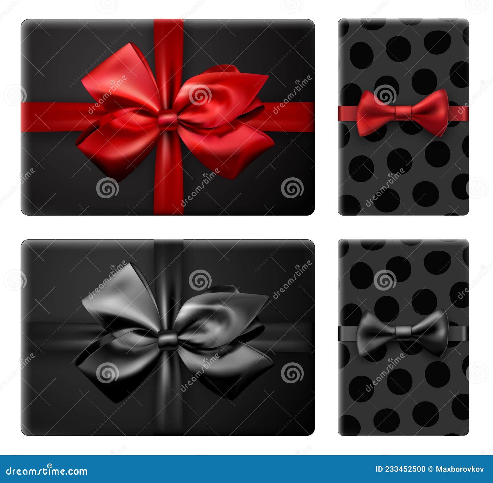 Set of Rectangular Gift Boxes with Beautiful Bow Stock Vector ...