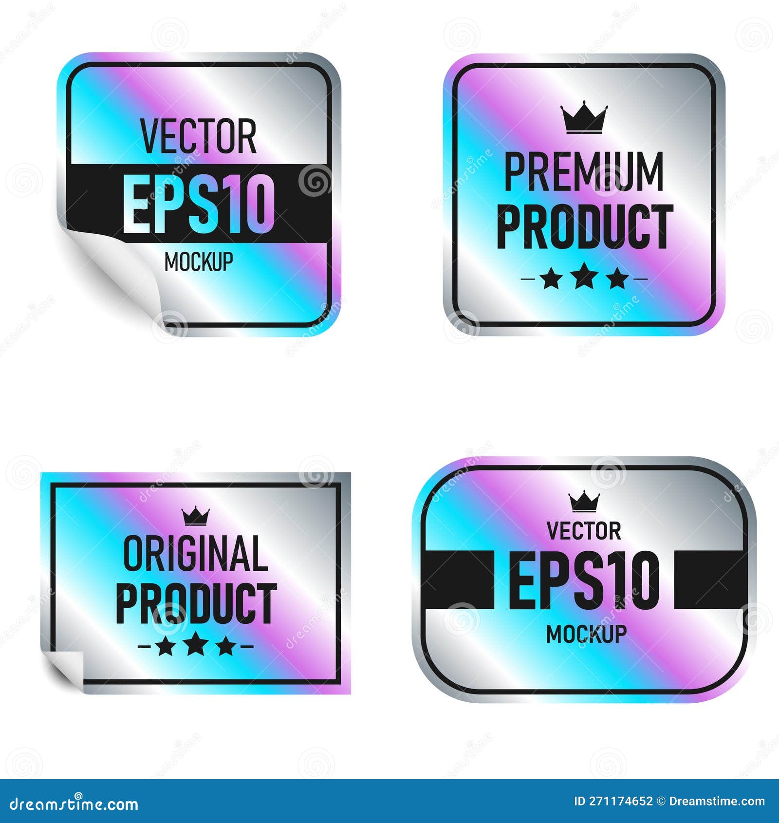 Set of Rectangular Holographic Stickers Isolated on White Background ...