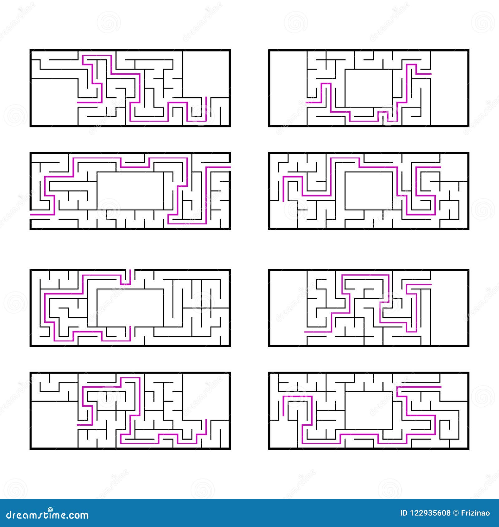 A Set of Rectangular Mazes for Children. a Puzzle Game. Simple Flat ...