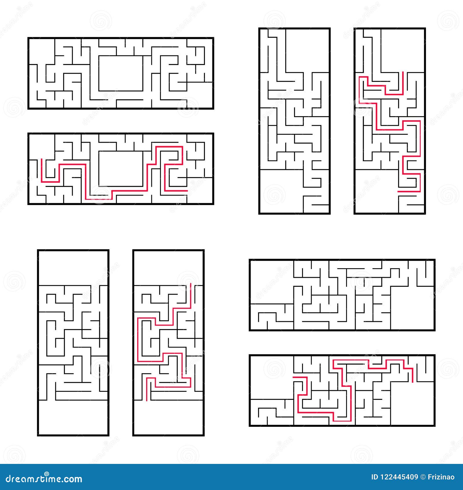 A Set of Rectangular Mazes for Children. a Puzzle Game. Simple Flat ...