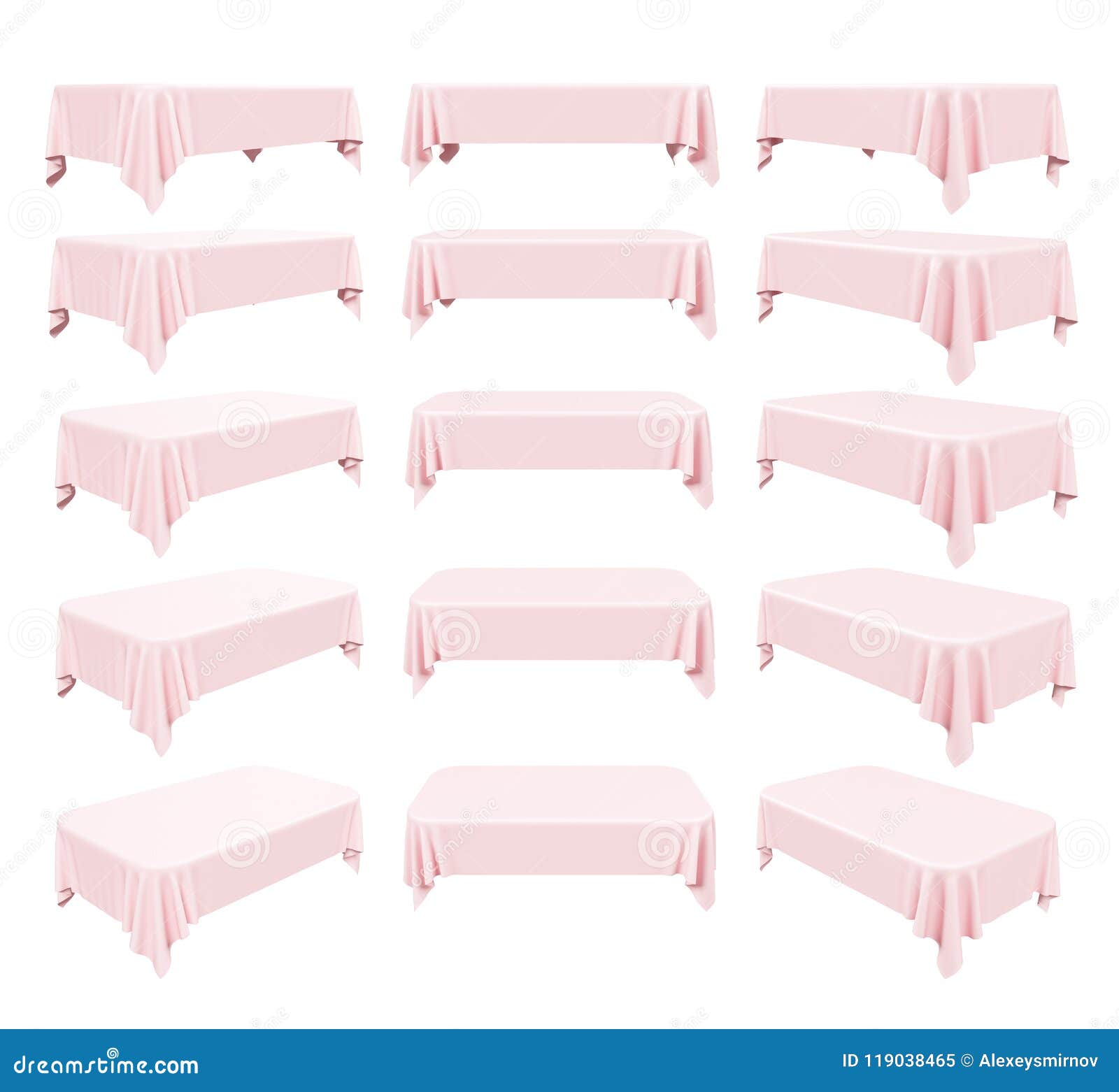 Set of Rectangular Pink Tablecloth with Rounded Corners Stock Illustration - Illustration of ...
