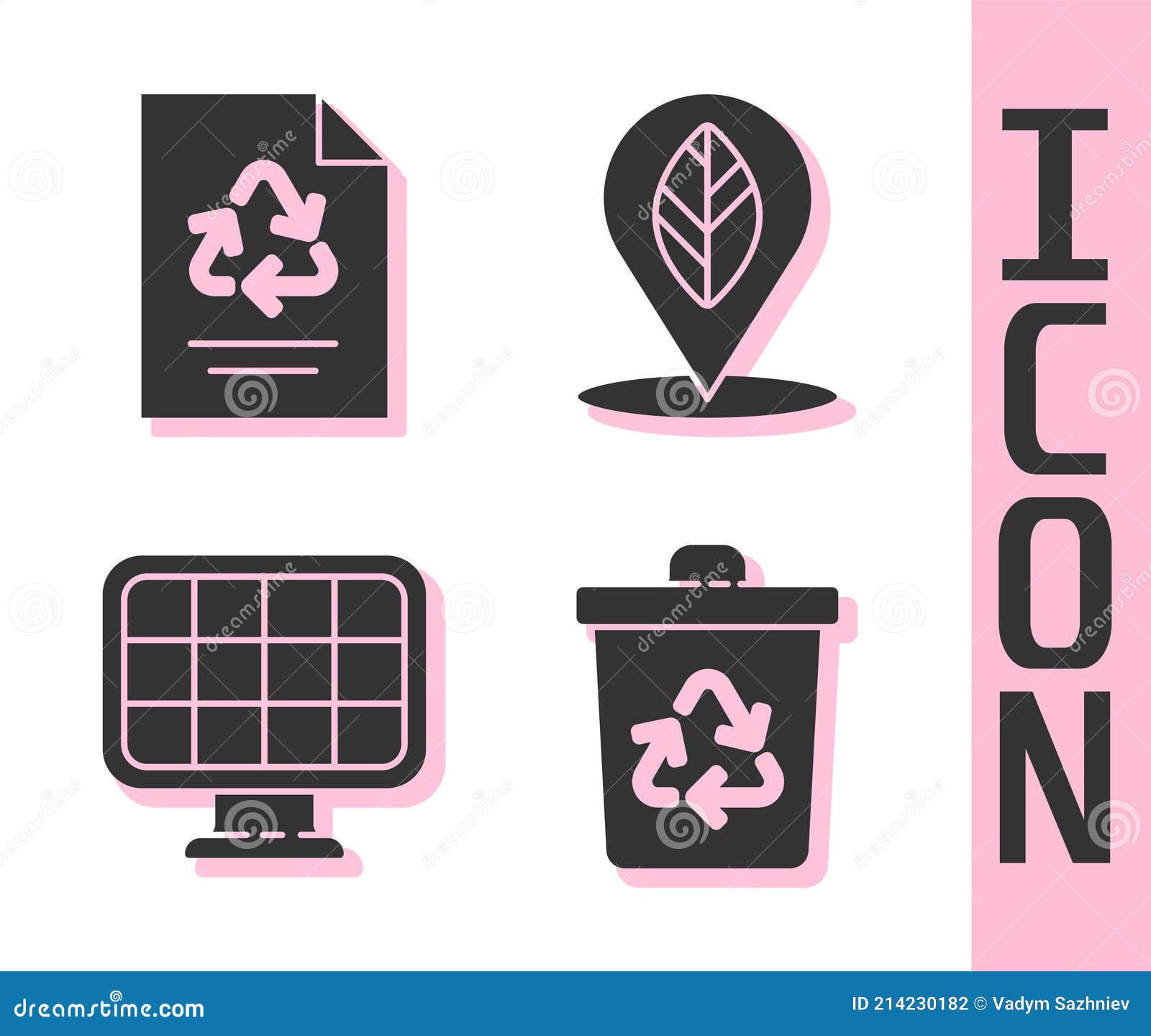 Set Recycle Bin with Recycle, Paper with Recycle, Solar Energy Panel ...