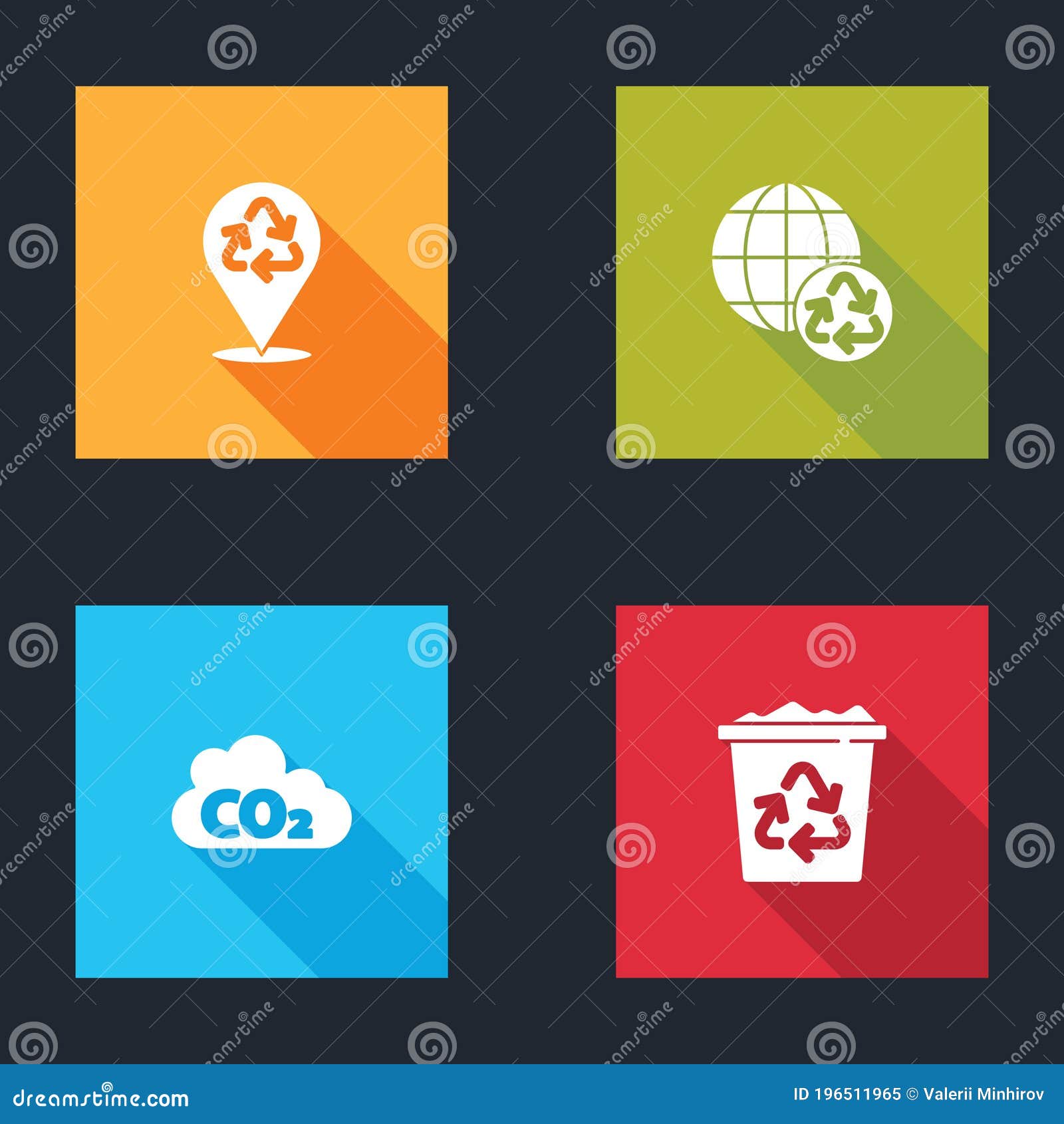 Set Recycle, Planet Earth and Recycling, CO2 Emissions Cloud and Bin ...