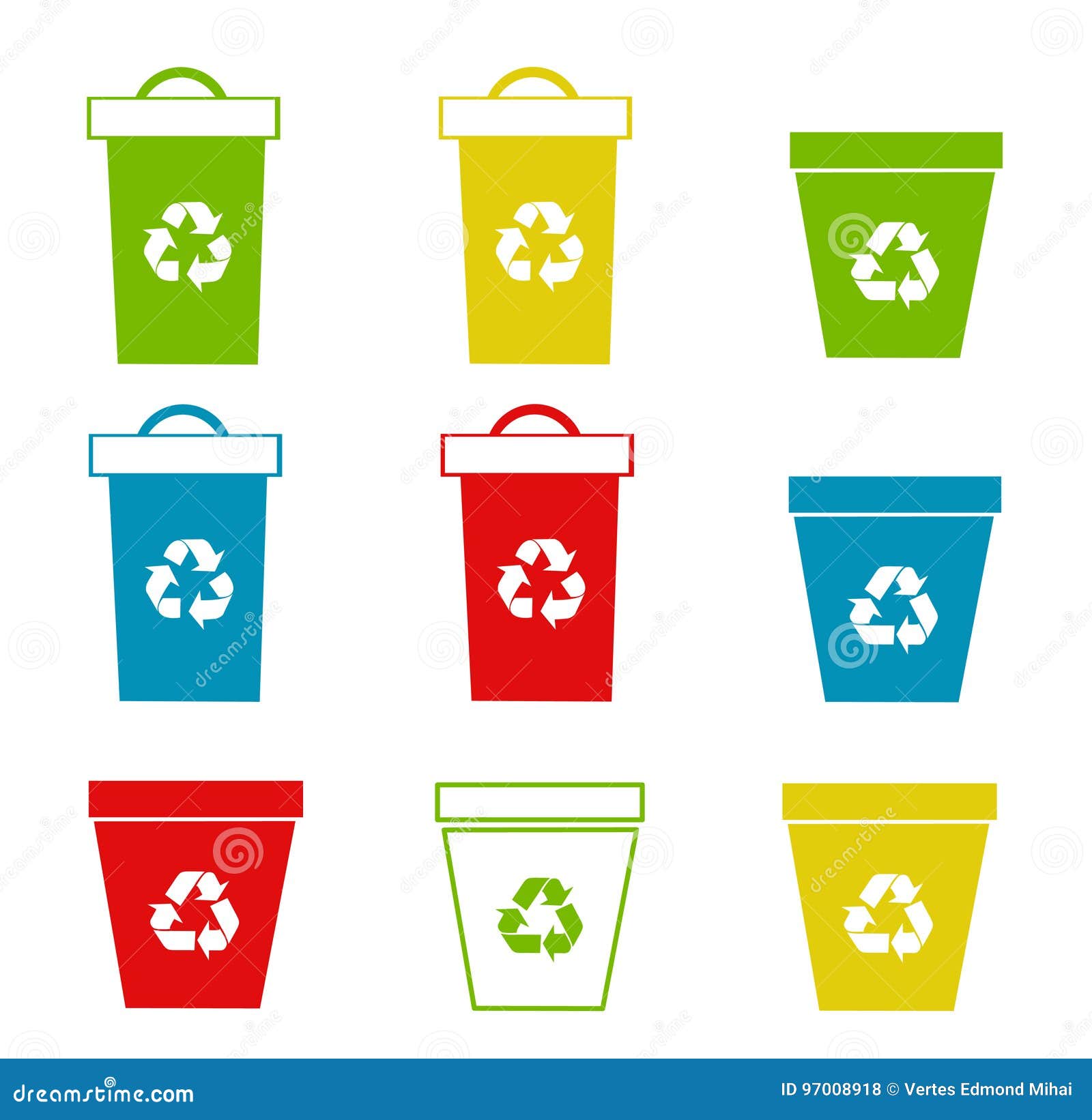 Set of recycling bins stock vector. Illustration of pollution - 97008918