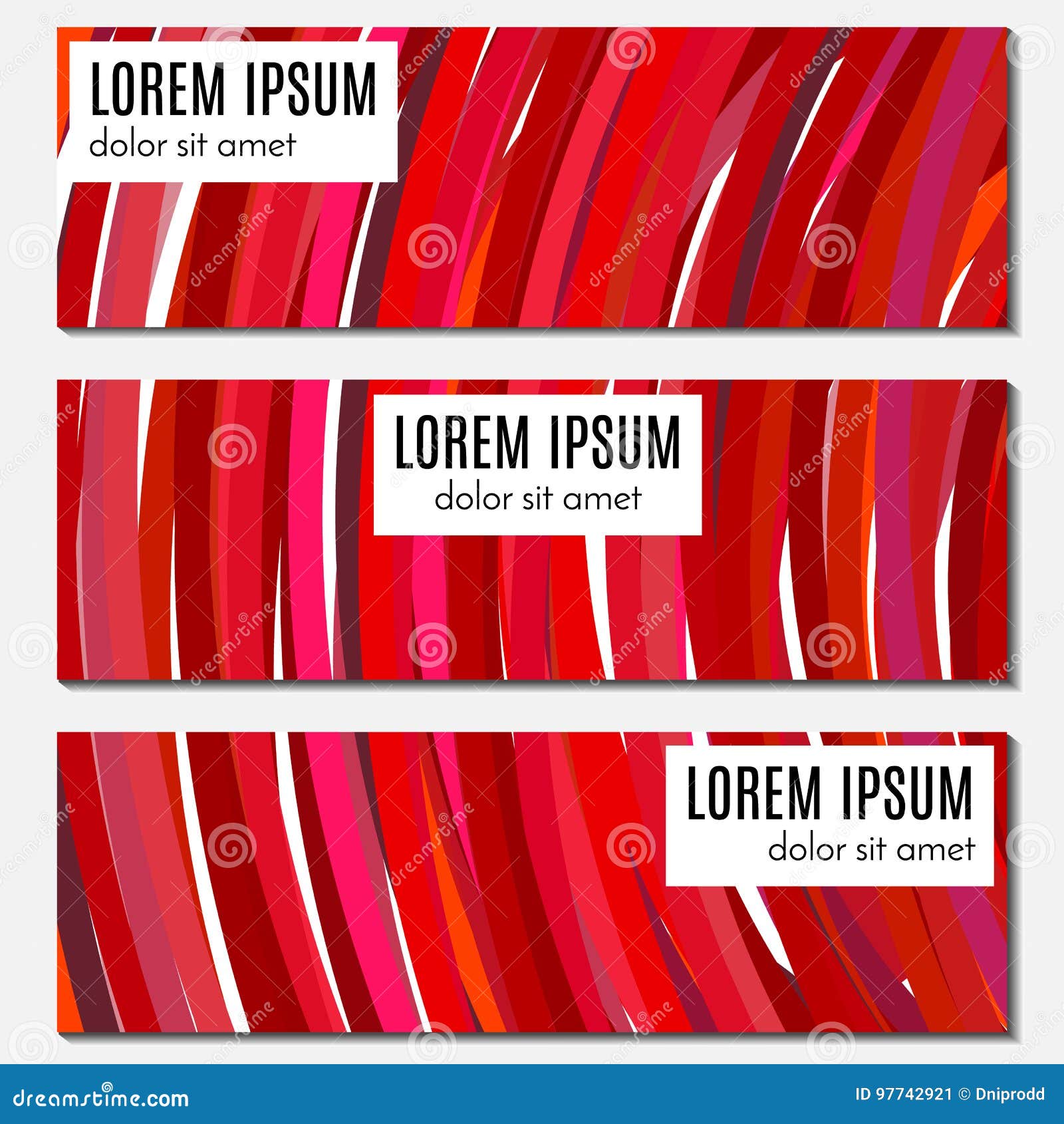 Set of Red Abstract Header Banners with Curved Wide Lines and Place for ...