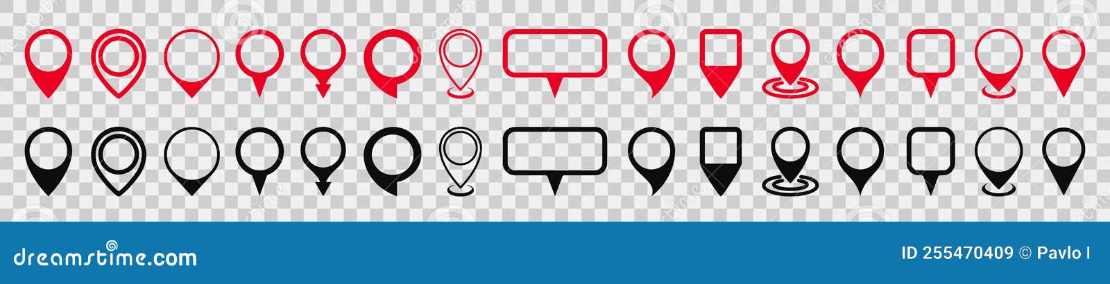 Set Red and Black Pin Map Marker Pointer Icon on Transparent Background ...