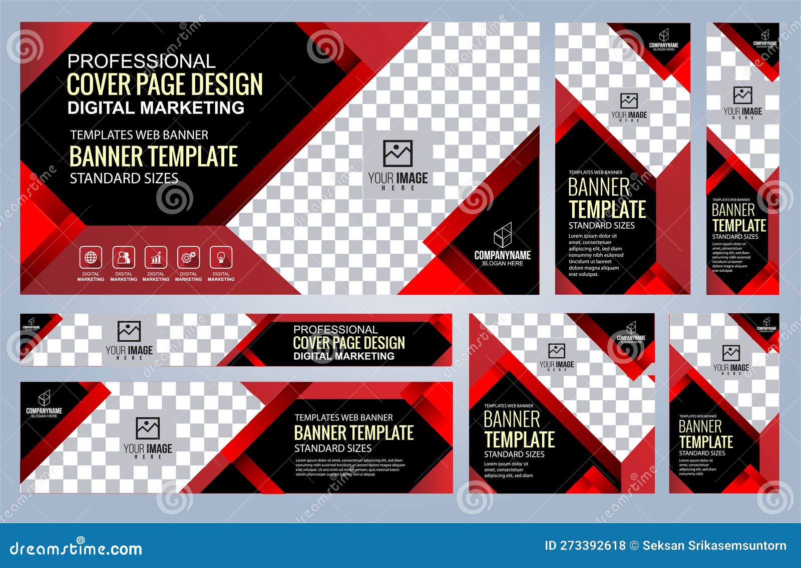 Set of Red and Black Web Banners Templates Stock Illustration ...