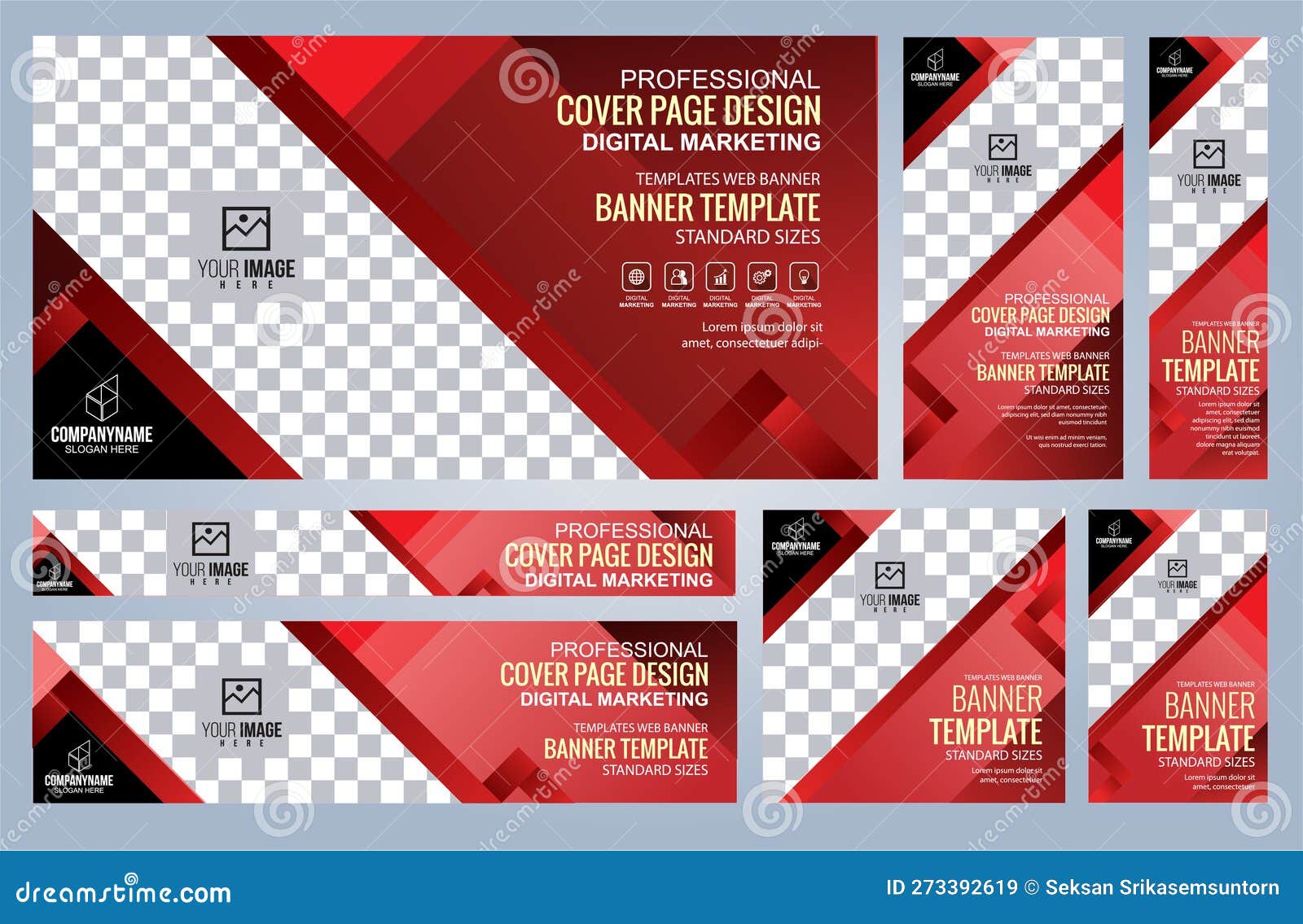 Set of Red and Black Web Banners Templates Stock Vector - Illustration ...