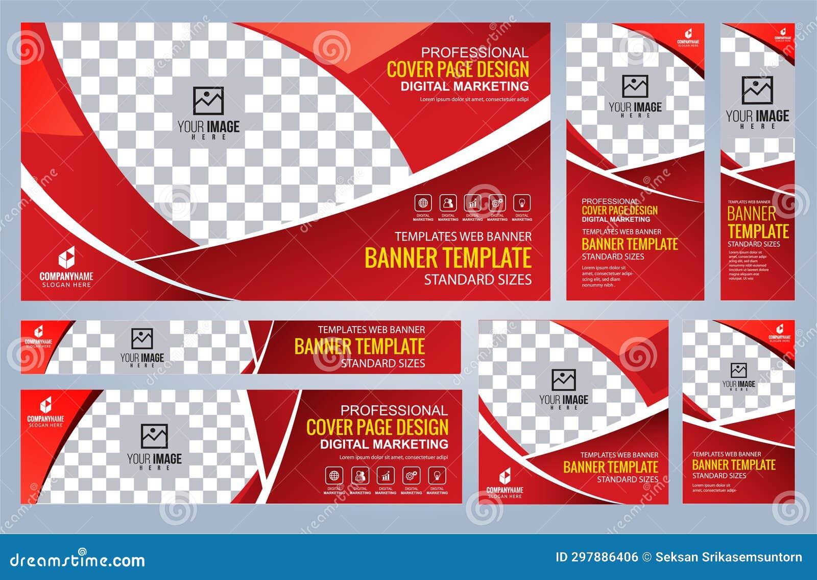 Set of Red and Black Web Banners Templates, Coverpage Standard Sizes ...