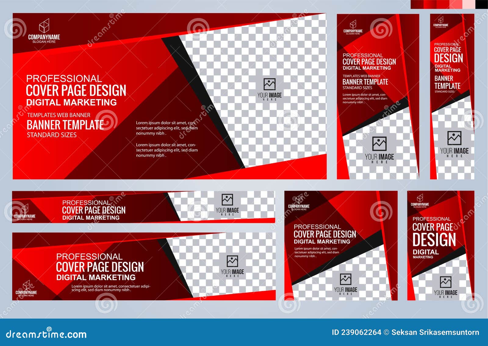 Set of Red and Black Web Banners Templates Stock Vector - Illustration ...