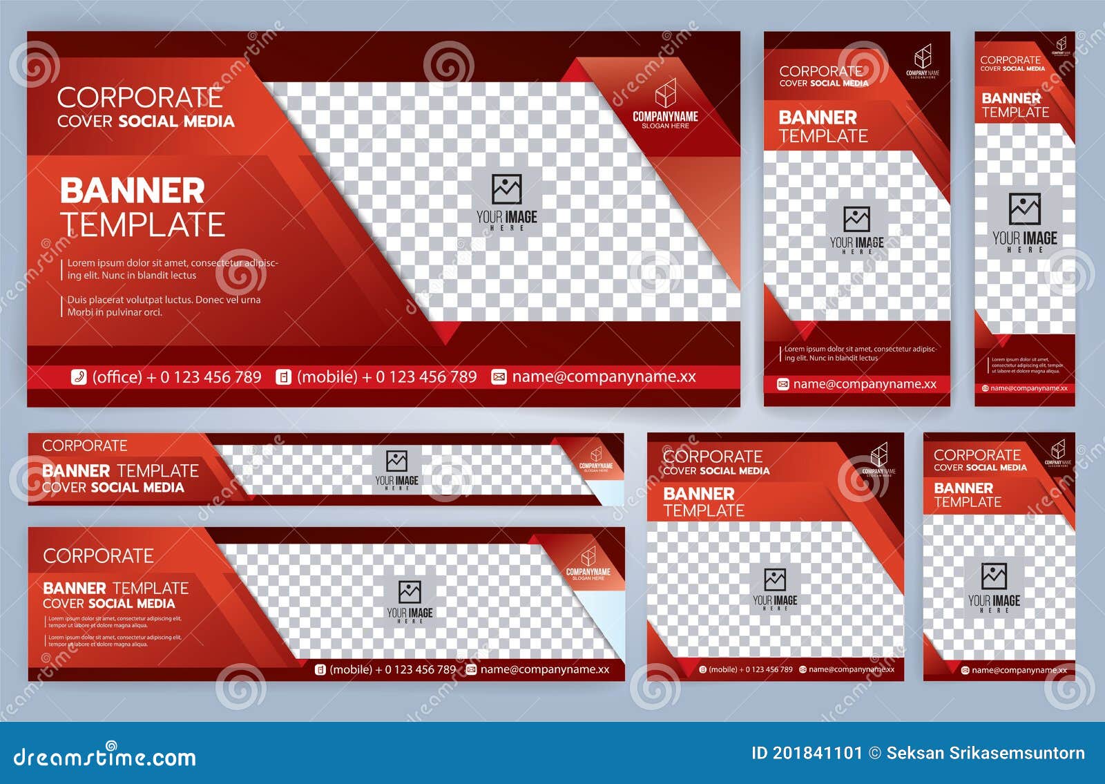 Set of Red and Black Web Banners Templates, Standard Sizes with Space ...