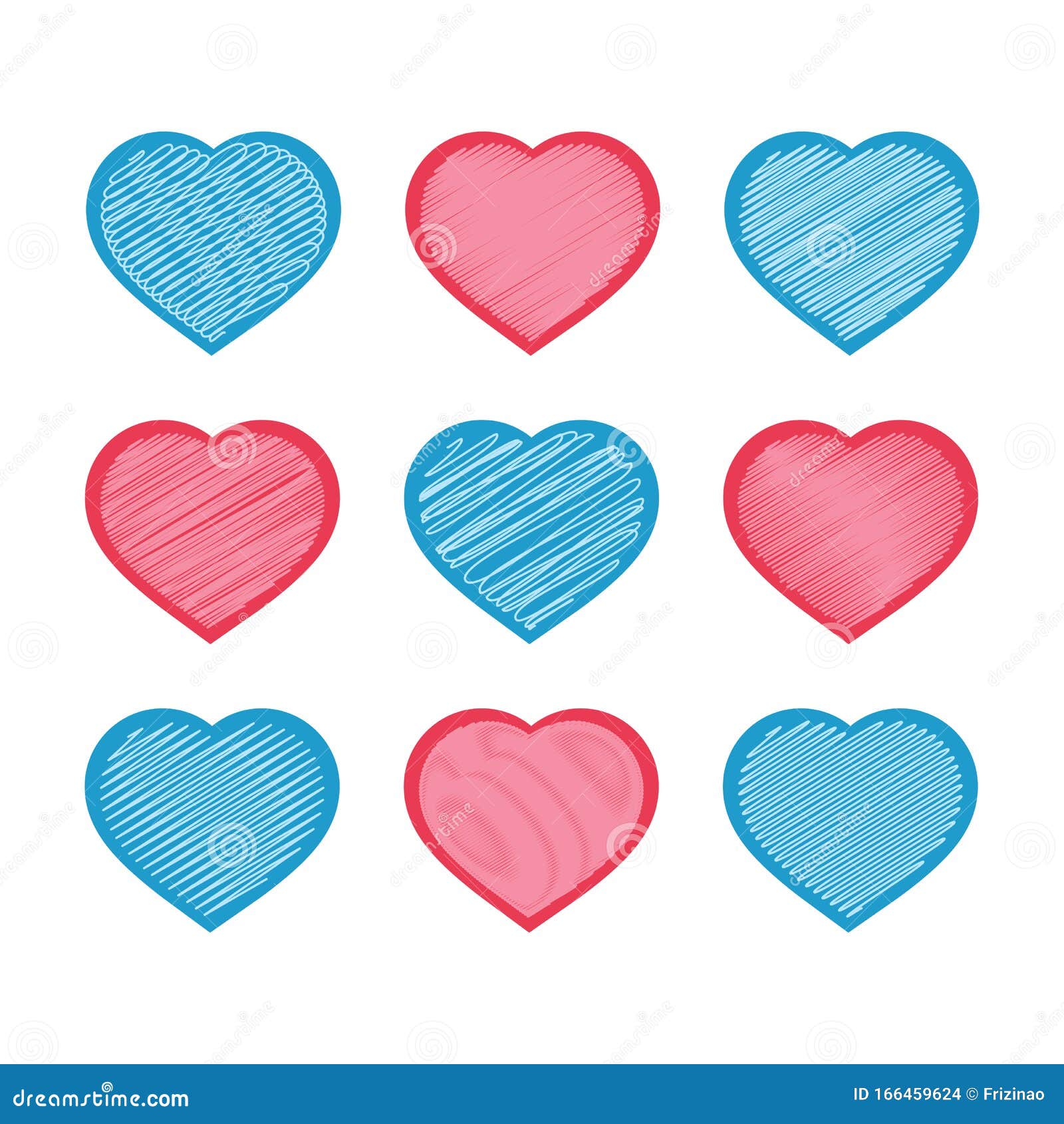 Set of Red and Blue Hearts Isolated on White Background. with an ...