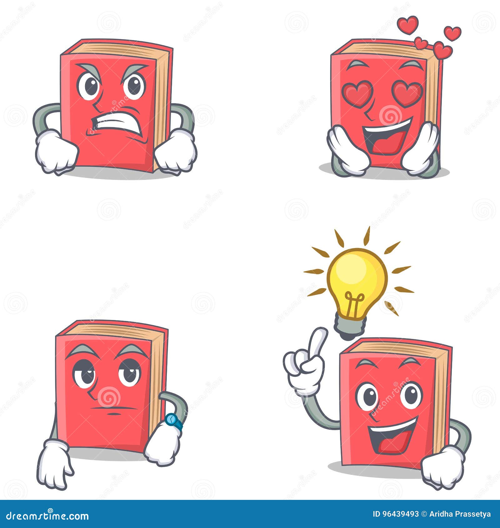 Set of Red Book Character with Angry Love Waiting Idea Stock Vector ...