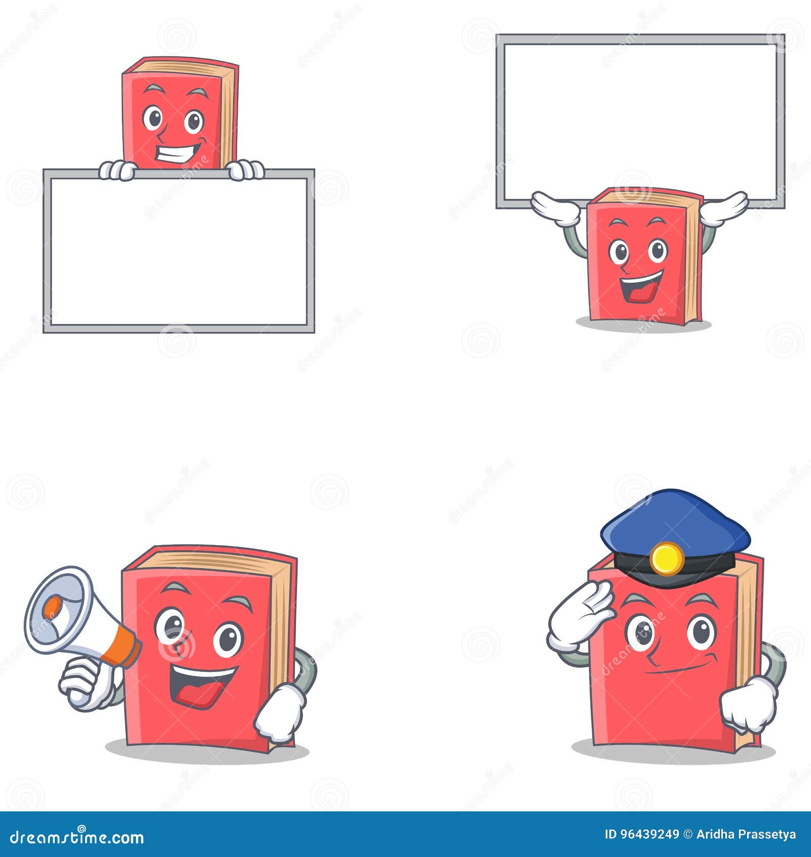 Set of Red Book Character with Board Megaphone Police Stock Vector ...