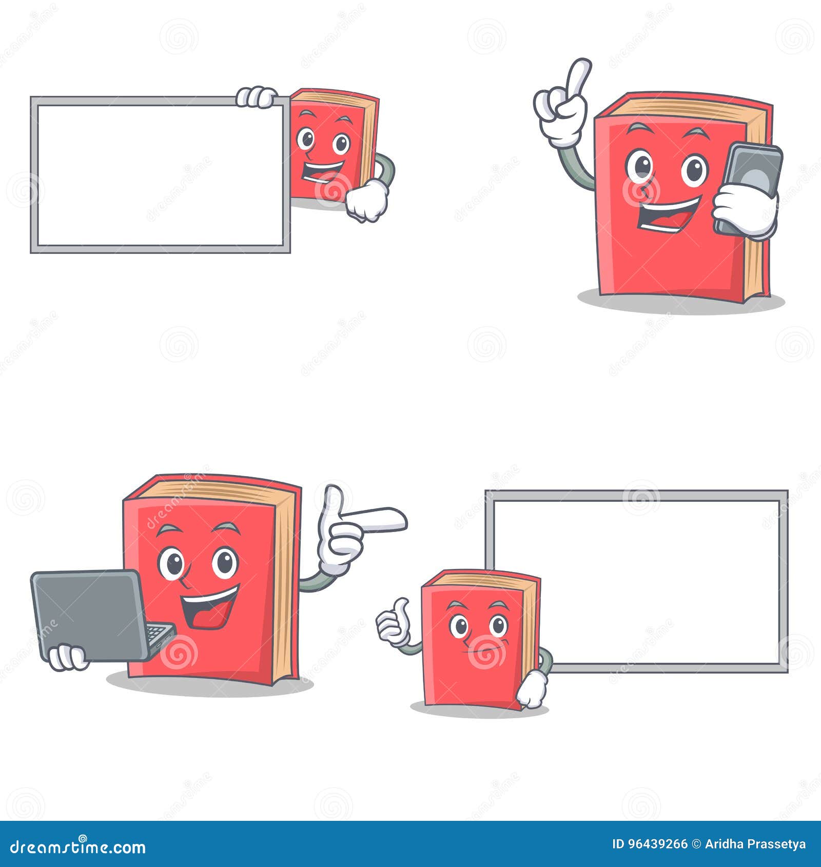 Set of Red Book Character with Board Phone Laptop Stock Vector ...