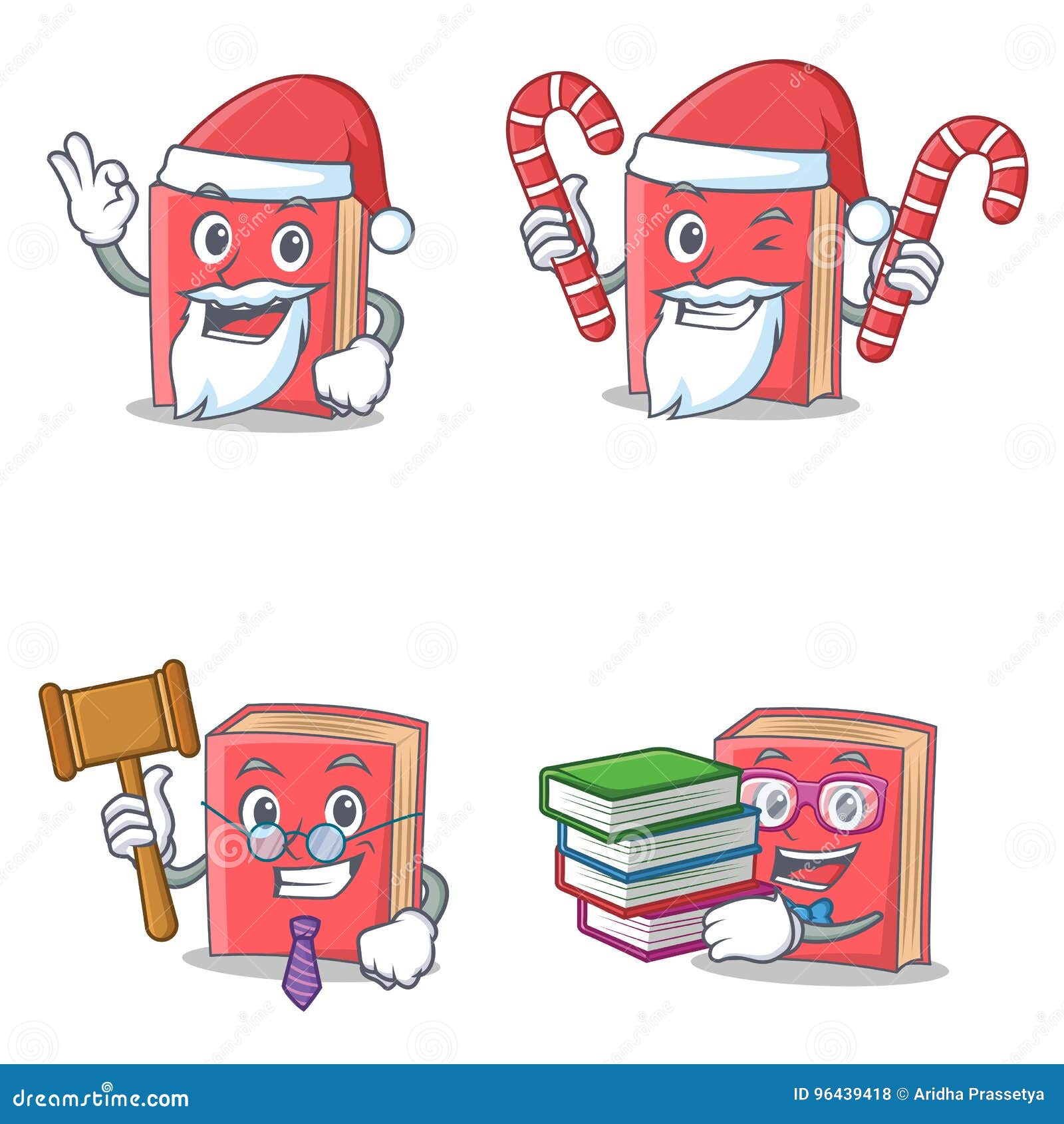 Set of Red Book Character with Santa Candy Judge Student Stock Vector ...