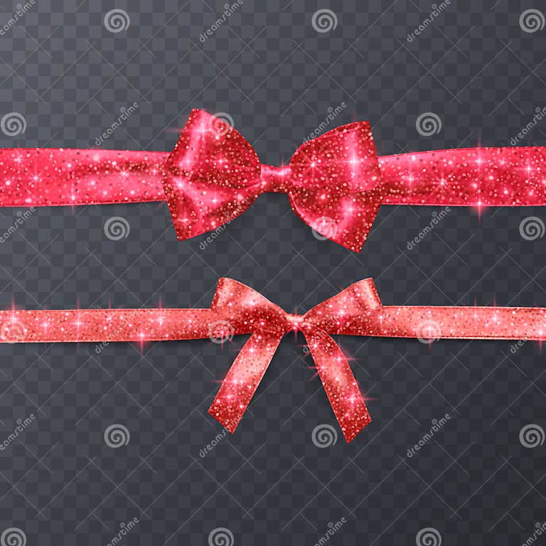 Set of Red Bows with Glitter Texture, Red Bow on Transparent Background ...