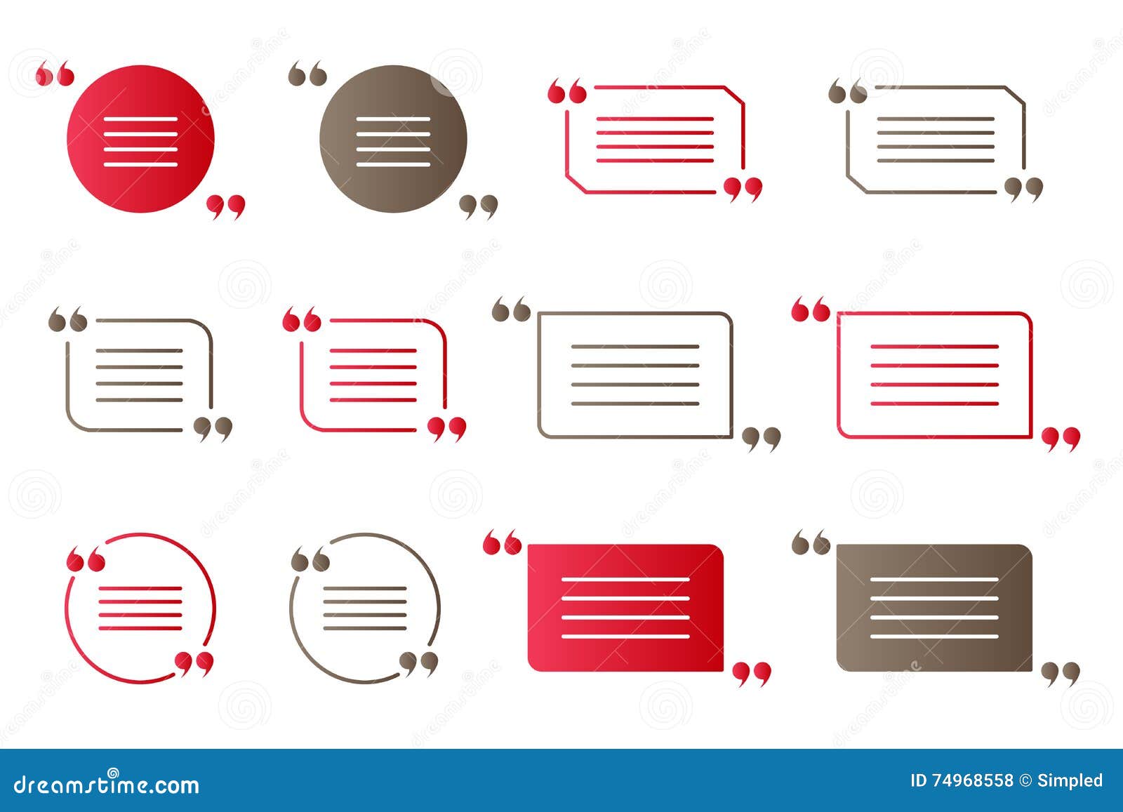 Set Of Red And Brown Gradient Quotation Marks, Isolated Citation Vector ...