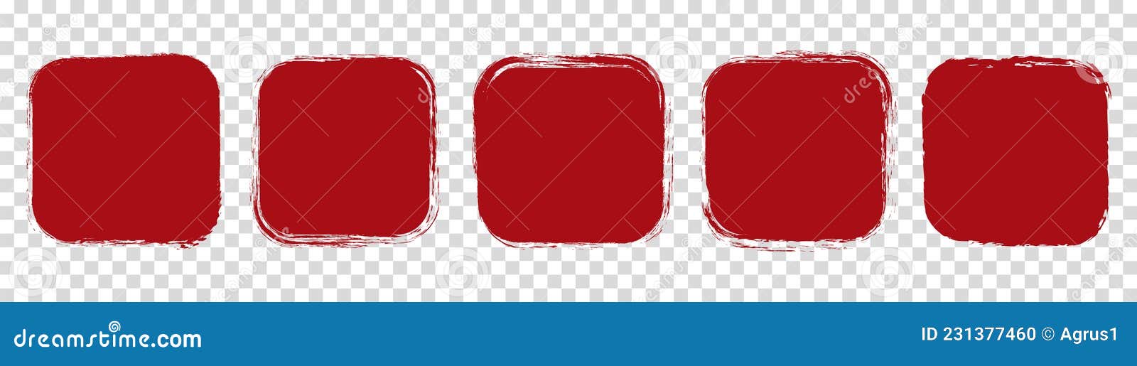 Set of Red Brush Painted Ink Stamp Vector Banner on Transparent ...