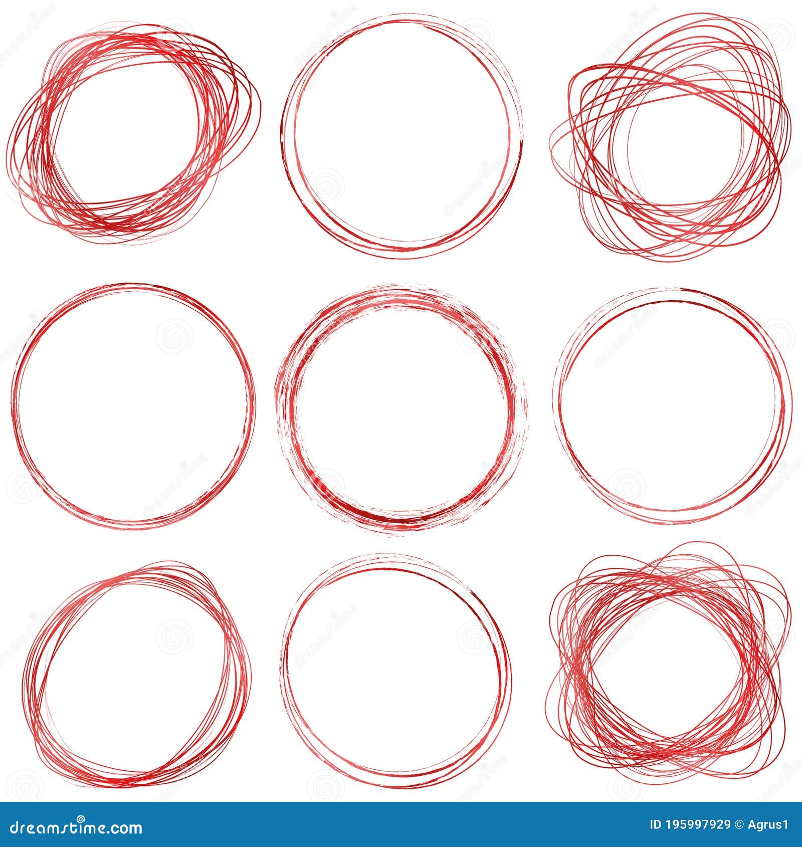 Set of Red Brush Round Frame Banners on White Background Stock Vector ...