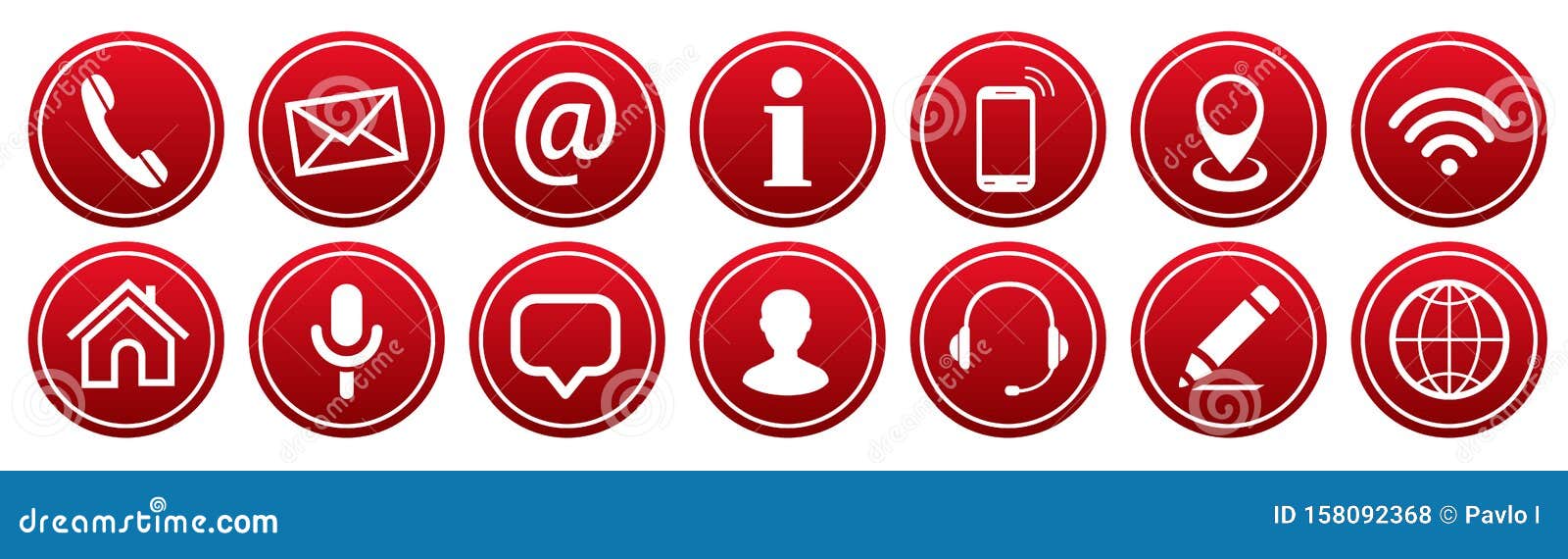 Set Red Buttons Contact Icons - Vector Stock Illustration ...