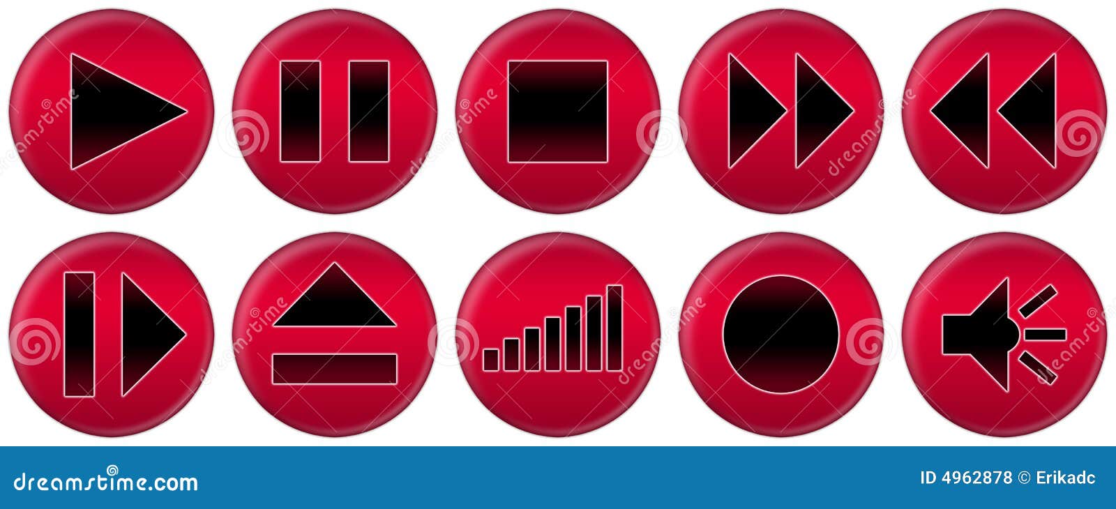 Set of Red Buttons for Music Player Stock Illustration - Illustration ...