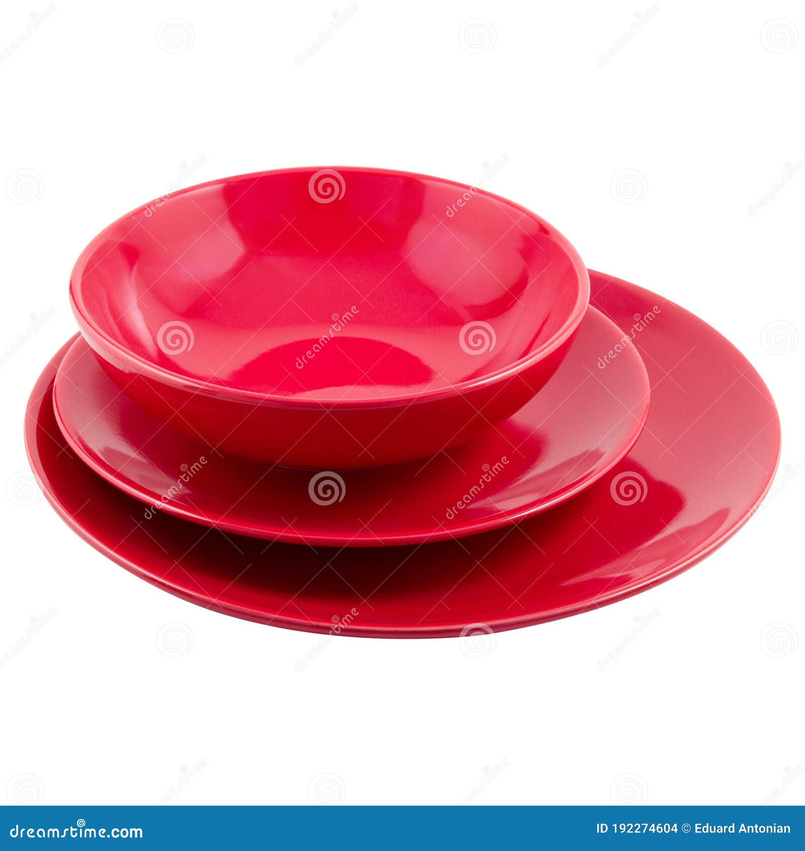 Set of Red Ceramic Plates of Different Shapes, on White Background ...