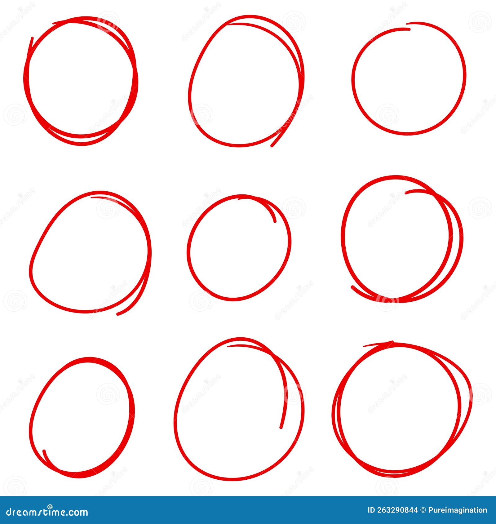 Set of Red Circle Line Sketch Stock Vector - Illustration of circle ...