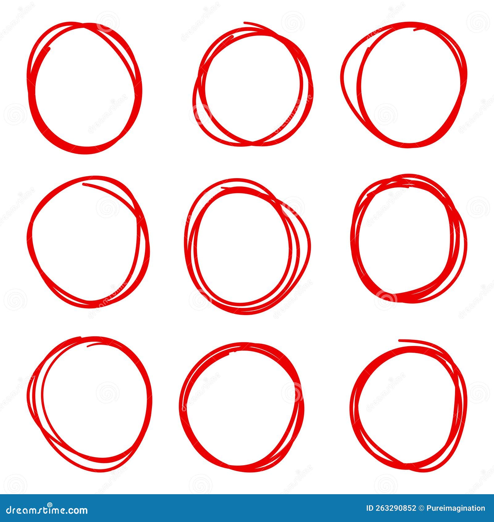 Set of Red Circle Line Sketch Stock Vector - Illustration of border ...