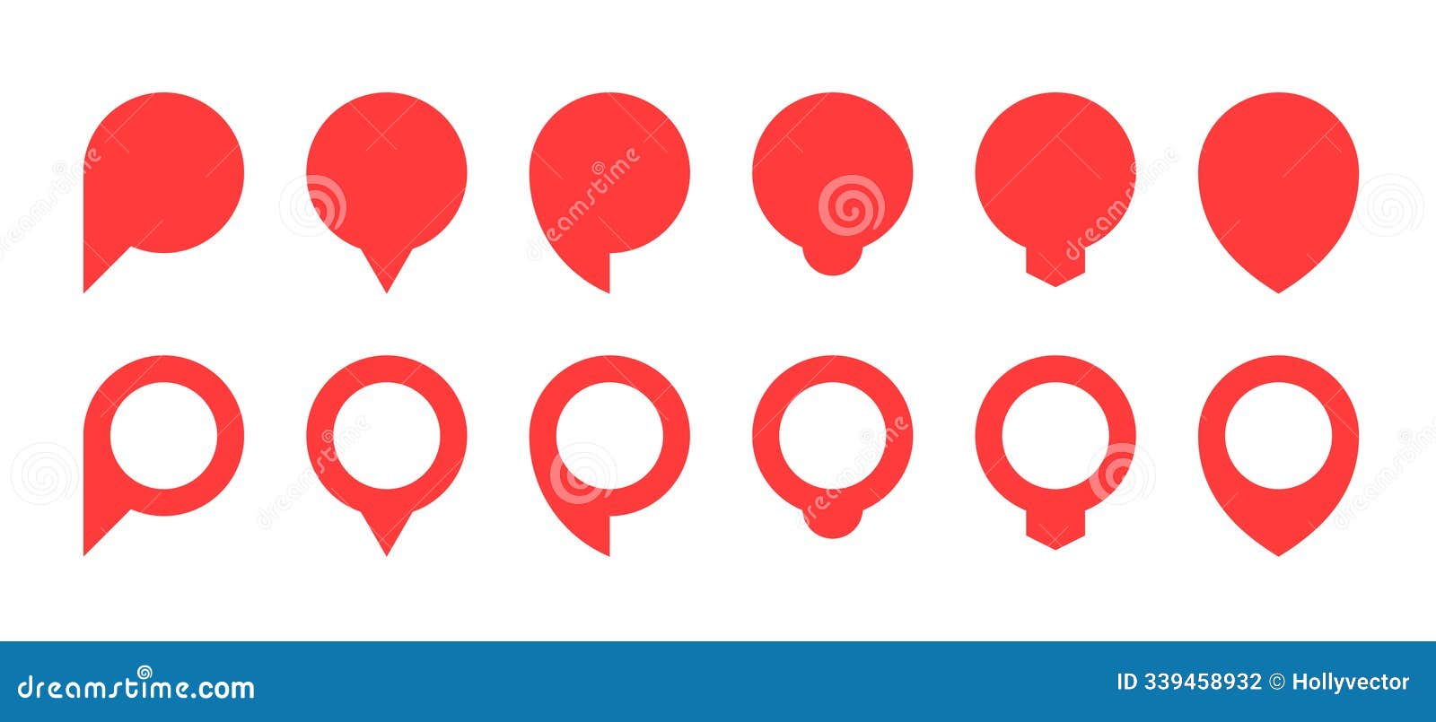 A Set of Red, Circular, and Pin-shaped Map Location Icons in Various ...