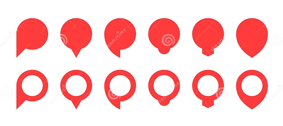 A Set of Red, Circular, and Pin-shaped Map Location Icons in Various ...